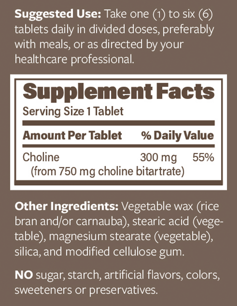 Choline Sustained Release Dietary Supplement 300mg - Endurance Products ...